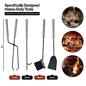 Home-it Firewood Rack - 2-Tier Outdoor Firewood Holder - 4 Hanging Hooks For Fireplace Tools Set, Poker, Tongs - Waterproof, Rust-Proof Steel Pipe Log Holder with Black Powder Coat Finish - 17x12x29
