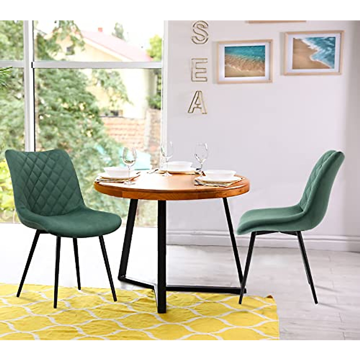 ANOUR Modern Dining Chairs, Velvet Kitchen Chair, Living Room Chairs, Set of 2, Upholstered Side Chair with Metal Legs for Dining Room Kitchen Bedroom Vanity