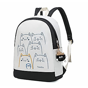 Teecho Backpack Purse for Women Student School Bag Cute Laptop Backpack for Youngsters White with Black