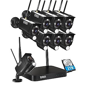 [Dual WiFi, PIR Sensor] Tonton 4K Wireless Security Camera System with 2TB Hard Drive,10CH NVR,8PCS 3MP Outdoor WiFi Cameras,12V DC Powered,2 Way Audio,Spotlight,AI Human Detection,Work with Alexa