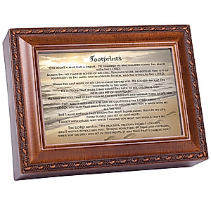 Cottage Garden Footprints in The Sand Woodgrain Rope Trim Jewelry Music Box Plays Great is Thy Faithfulness