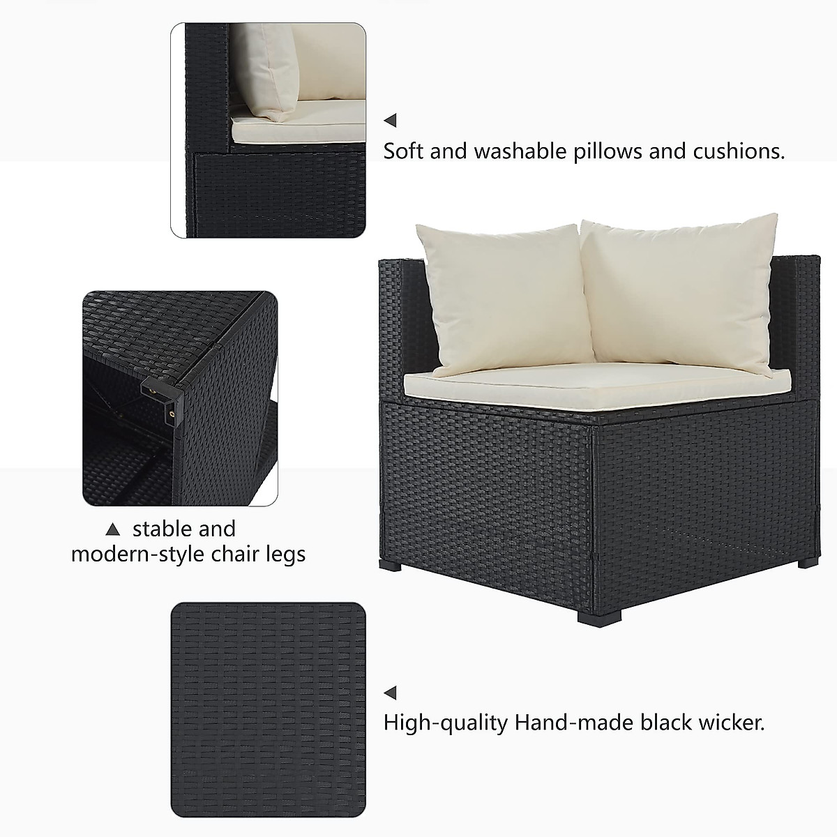 Quarte 9-Piece Outdoor Patio Furniture Large Sofa Set with Cushion and Glass Table, PE Wicker Rattan Garden Sectional Conversation Sofa Set for Backyard/Porch/Poolside (Beige+9)