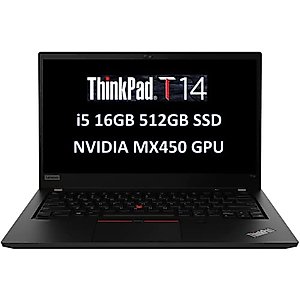 Lenovo ThinkPad T14 Gen 2 14" FHD Business Laptop (Intel i5-1135G7, 16GB RAM, 512GB PCIe SSD, GeForce MX450 Graphics) 10-Hr Battery Life, Webcam, Thunderbolt 4, Wi-Fi 6E, 3-Year Warranty, Win 11 Pro