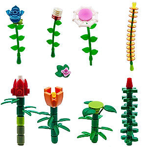 Botanical Garden Building Sets Parts,Plants Trees Jungle Flowers Leaves Grass Scenery Accessories Park House Building Bricks Toy Set for Kids 6+ (Not Include Baseplate)