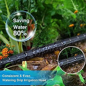 Flat Garden Soaker hose 50ft,Drip irrigation hose for garden beds,water hose with holes for flower beds,Saves 80% water.