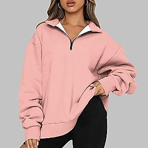 Oversized Zip Up Sweatshirts For Women 2023 Fall Fashion Outfits Casual Quarter Zip Long Sleeve Pullover Hoodies