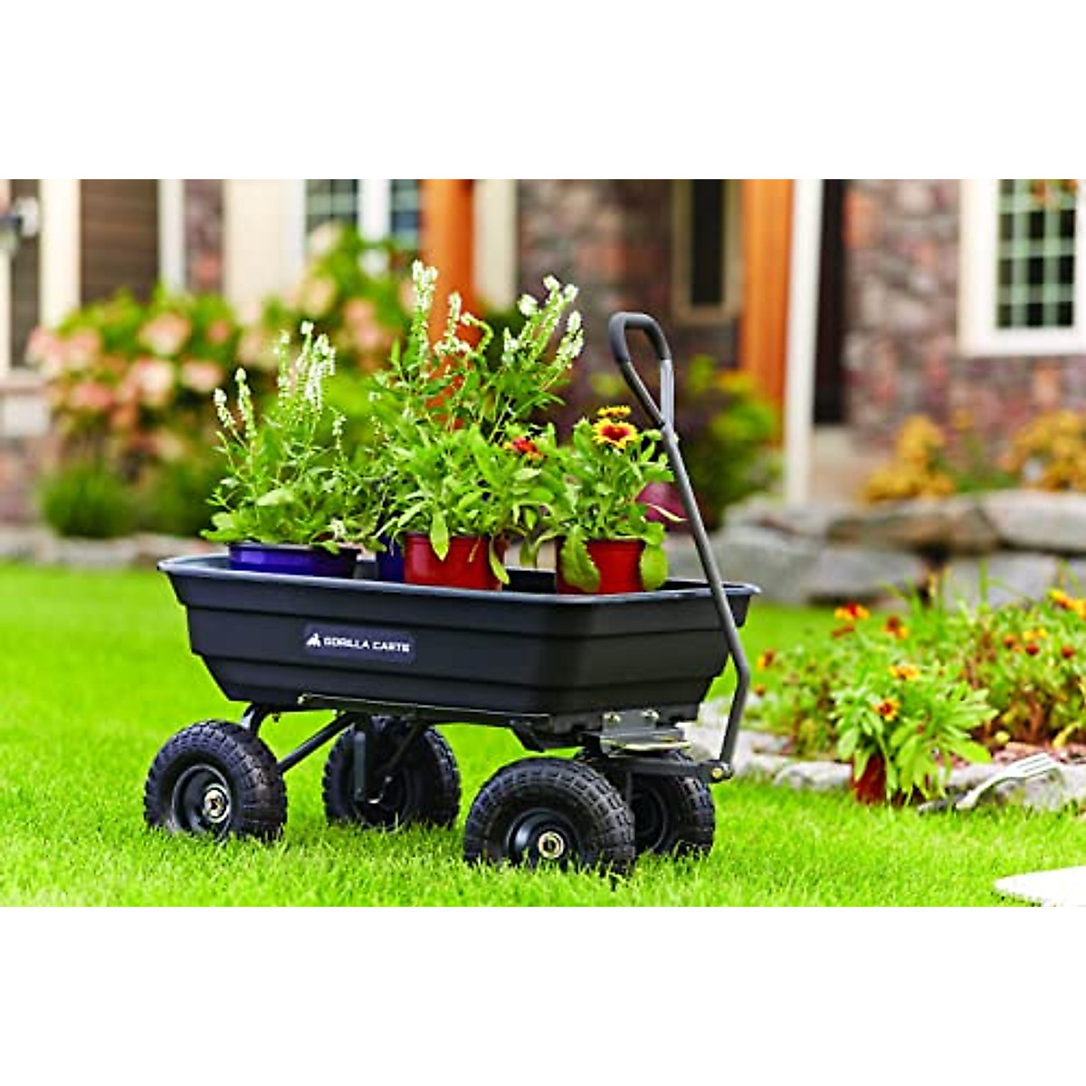Gorilla Carts GOR4PS Poly Garden Dump Cart with Steel Frame and 10-in. Pneumatic Tires, 600-Pound Capacity, Black