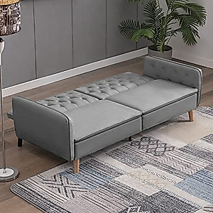 ZAFLY Couch Bed, 76.8'' Loveseat Bed Couches for Living Room, Futon Sofa Deep Seat Beds with Soft Ice and Snow Velvet Sturdy Sleeper Small Space, Bedroom, Apartment, Dorm Light Grey