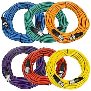 SEISMIC AUDIO - SAXLX-50 - 6 Pack of 50' Multiple Color XLR Male to XLR Female Microphone Cables - Balanced - 50 Foot Patch Cords
