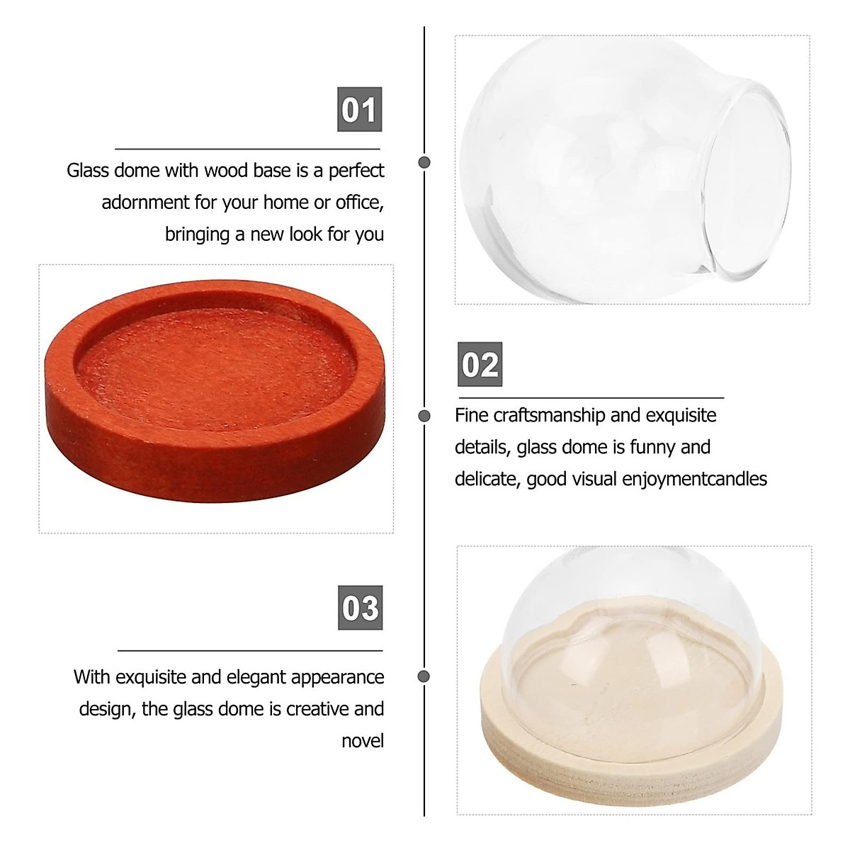 ULTECHNOVO 2pcs Glass Dome Glass Cloche Clear Display Case Cloche Dome Small Display Case Display Cases for Collectibles Glass Case for Display Figures House Decorations for Home Match Cloche