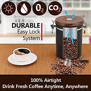 ZWOOS 2 lbs Coffee Canister for Ground Coffee, Coffee Bean Containers, Coffee Storage Airtight Canister with Scoop, 2800 ml (Black+Wood Print Lid)