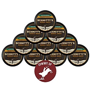 Schmitty's Herbal Snuff Wintergreen 10 Cans with DC Crafts Nation Skin Can Cover - Cowboy
