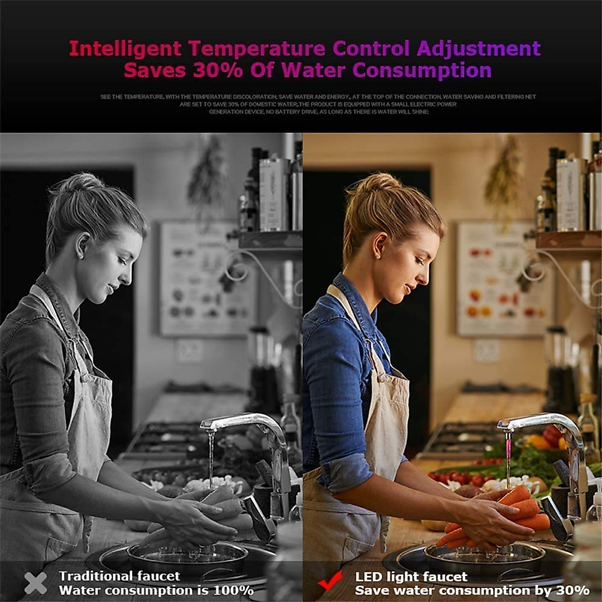 LED Faucet Lights 7 Color Changing Automatically Glow Faucet Aerator Led Water Faucet Tap Filters for Sink Kitchen Bathro​om (7 Color 3 PCS)