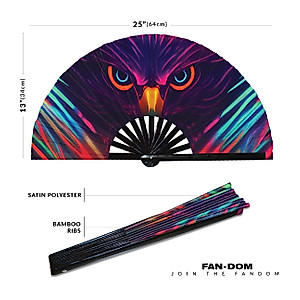 Eagle Neon hand fan foldable bamboo circuit rave hand fans Rainbow Galaxy party gear gifts music festival rave accessories (Style 10)
