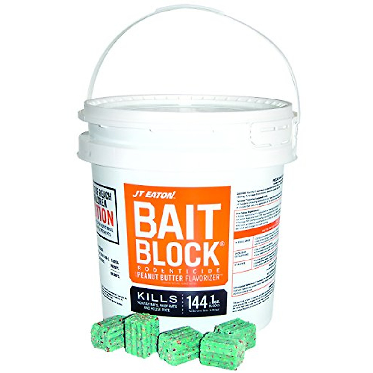 JT Eaton 166004 709-PN Bait Block Rodenticide Anticoagulant Bait, Peanut Butter Flavor, for Mice and Rats (9 lb Pail of 144), Green