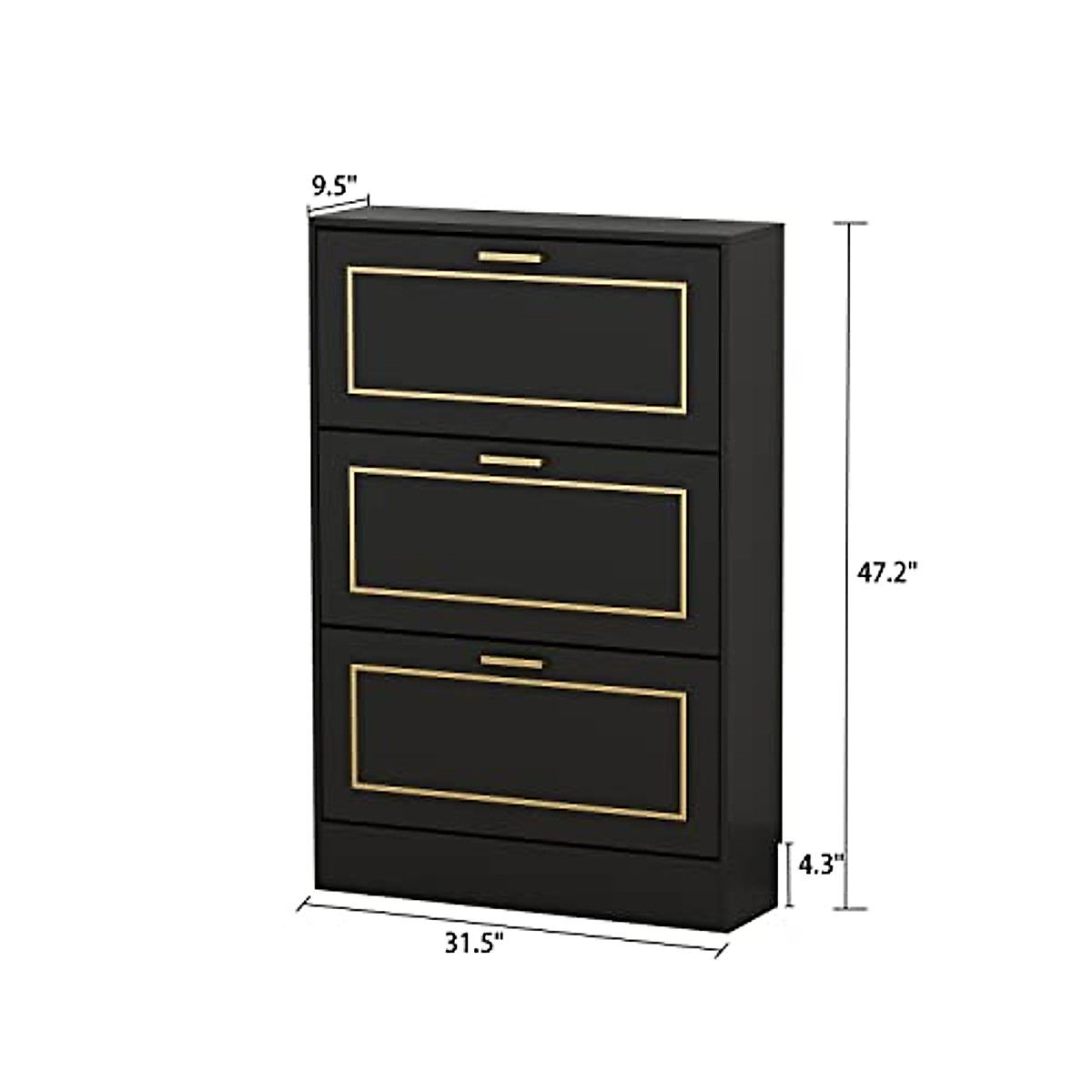 AGOTENI Shoe Cabinet, Tipping Bucket Shoes Cabinets, Shoes Cabinet with 3 Flip Drawers, Narrow Shoe Rack Cabinet for Entryway, Modern Shoes Organizer Cabinet (31.5”W x 9.5”D x 47.2”H)