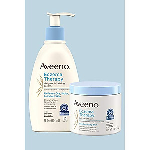 Aveeno Eczema Therapy Daily Moisturizing Body Cream for Sensitive Skin, Soothing Eczema Relief Cream, Colloidal Oatmeal & Ceramide for Dry & Itchy Skin, Steroid- & Fragrance-Free, 12 oz