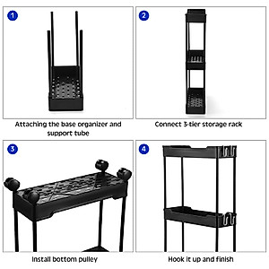 Thyle 4 Pack Slim Storage Cart 4 Tier Rolling Cart Organizer Bathroom Storage Cabinet Mobile Shelving Unit Rolling Utility Cart with Wheels for Kitchen Bathroom Laundry Office Narrow Places, Black