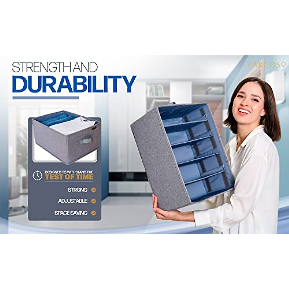 PARCOSO Reinforced Collapsible Storage Bins, 2 Pcs - Closet, Dresser and Drawer Organizers for Clothing - Achieve a Tidier Wardrobe - Ideal for Large Folded Items and Adult Clothes