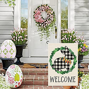 PANDICORN Easter Garden Flag 12x18 Inch Double Sided, Spring Easter Black Buffalo Plaid Check Bunny Decorations, Small Vertical Welcome Holiday Decor for Outdoor Yard Garden
