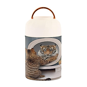 CUPADA Biege Cat Tiger Food Jar, Cute Animals Crown Insulated Hot Food Jars Vacuum 17OZ with Folding Spoon for Work Trip Picnic Camping