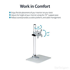 StarTech.com Single Monitor Stand - Adjustable - Supports Monitors 12'' to 34" (30.9lb/14kg) - Premium - Single Screen VESA Monitor Mount Stand - Silver , TAA (ARMPIVSTND)