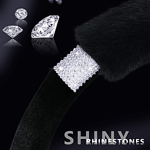 Achiou Rhinestone Fluffy Steering Wheel Cover - Comfortable Non-Slip Luxury Faux Wool, Universal Fit for 14.5" to 15" Steering Wheels