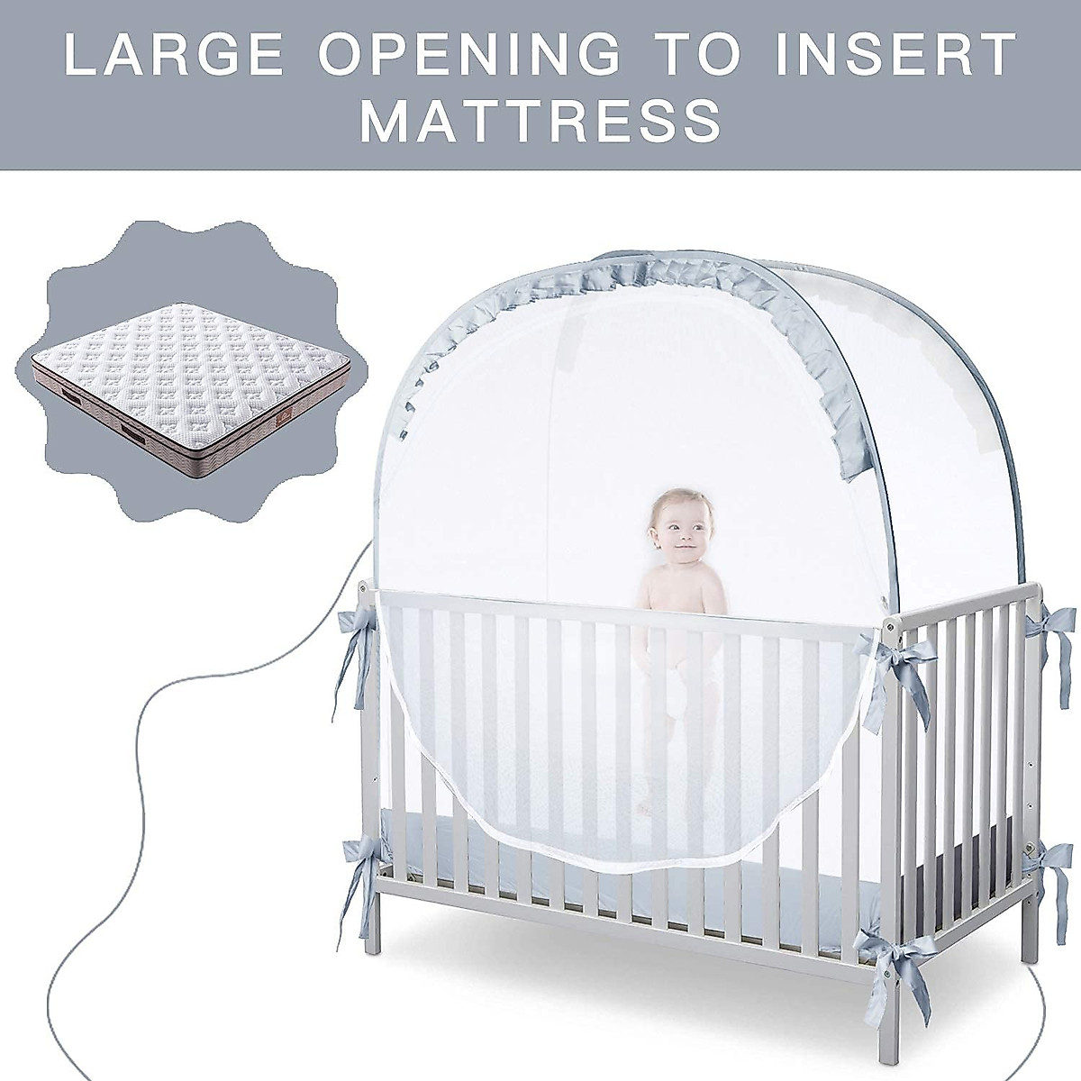 L RUNNZER Baby Crib Tent, Pop up Nursery Net to Keep Baby from Climbing Out, Protect Your Baby from Falls and Bite