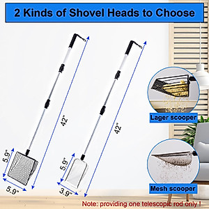 HEOIZI 2 in 1 Cat Litter Scoop, Chicken Poop Scooper,Retractable Cat Litter Metal Shovel, 22.4"-42" Longer Sifting Shovel Cat Litter Scooper for Cats/Rabbit/Dog Use