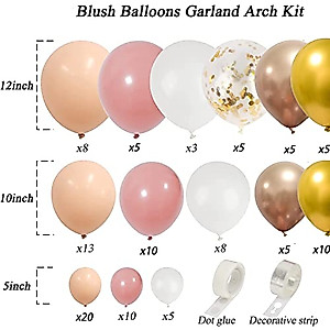 Blush Balloons Garland Arch Kit Retro Pink Double-Stuffed Nude Gold White Balloons Latex Balloons for Bridal Baby Shower Bachelorette Birthday Wedding Decorations