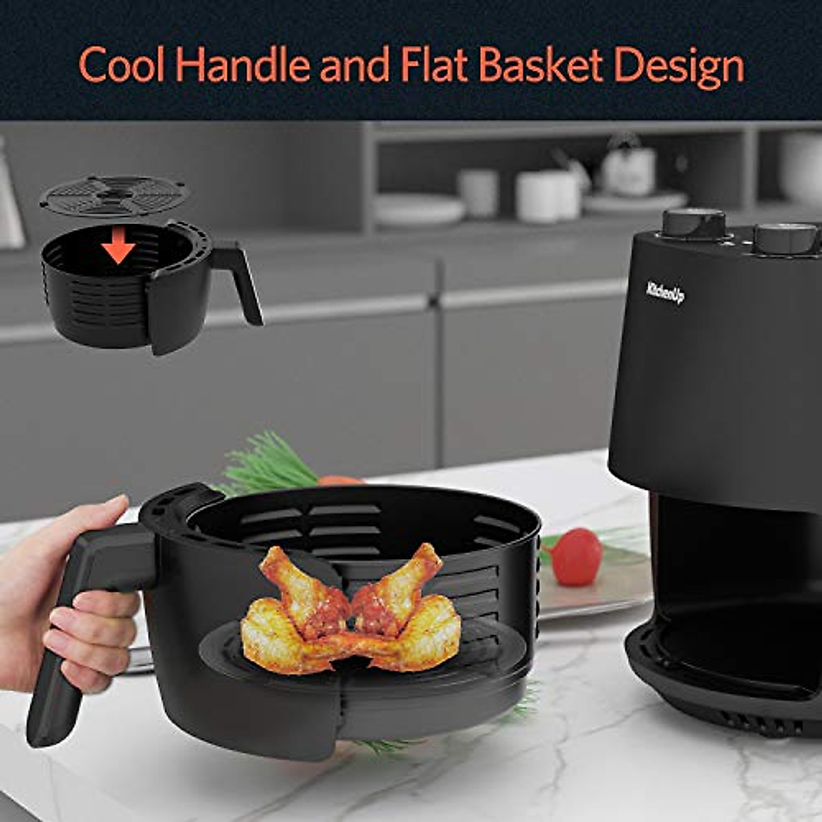 KitchenUp 3.7 Quarts Compact Air Fryer Toaster Oven, 1200W Electric Hot Oven and Oilless Cooker with Easy Use Knobs for Roasting