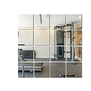 Delma Glass Full Length Wall Mirror Tiles, 14'' x 12'' x 4PCS, Frameless Full Body Mirror Tiles for Bedroom, Full Length Mirror Wall Mounted for Home Gym, Door (Glass - 14'' x 12'' - 4PCS)