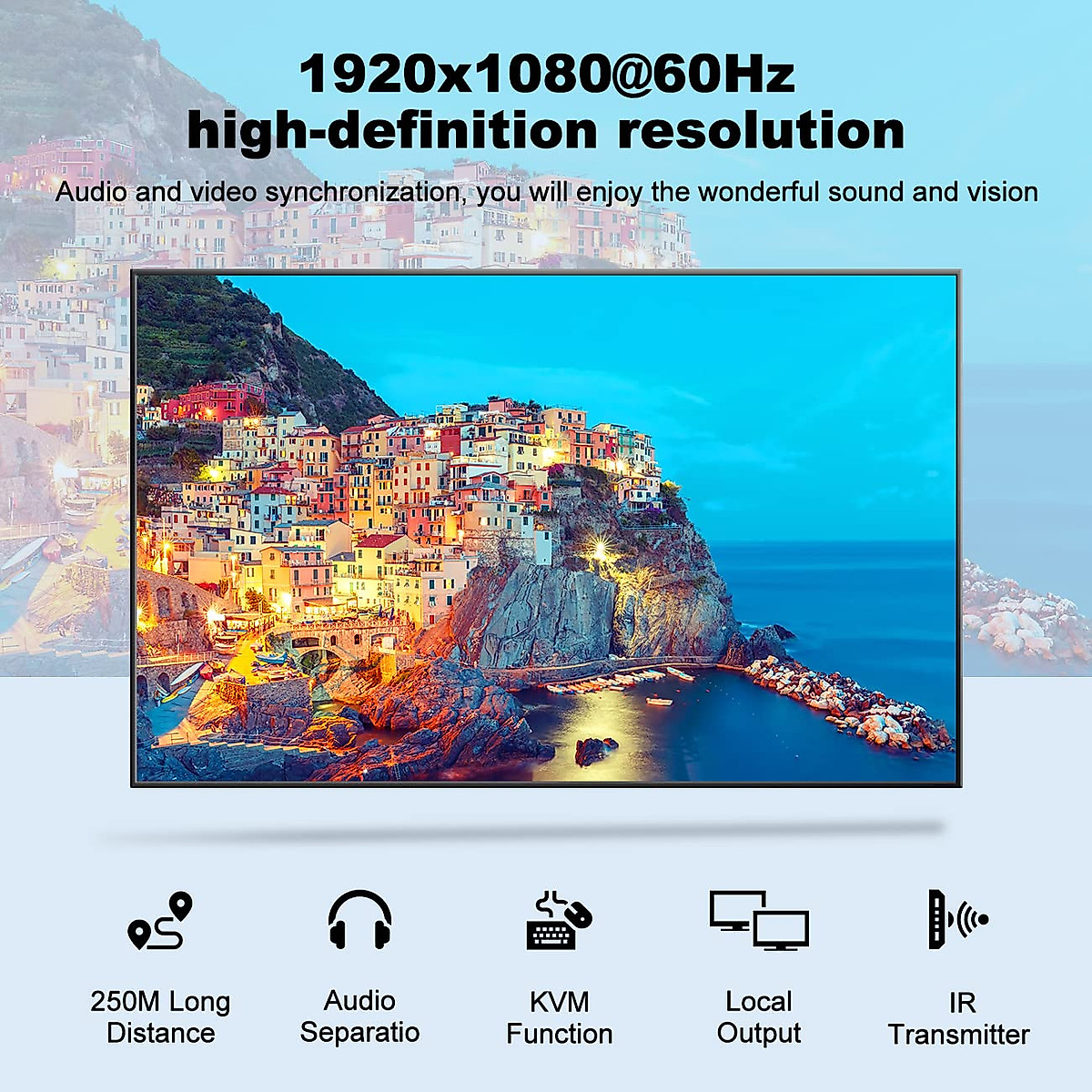 JCHICI HDMI KVM Extender Up to 150m-250m(500fts- 820fts), HDMI Extender Over Cat5e/6 with Loop Out Function, HD 1080P@60HZ, USB Keyboard Mose Support and IR Control