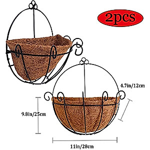 Metal Hanging Planter Basket with Coco Coir Liner Wall Mount Wire Plant Holder for Indoor Outdoor Garden Porch and Balcony (2 Pack) (10 inch)
