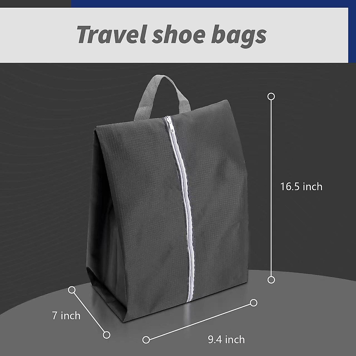 4 Pcs Large Shoe Bags Waterproof Shoe Storage Organizer Shoe Pouch with Zipper for Women and Men Traveling,Camping,Hiking,Sporting (Black)