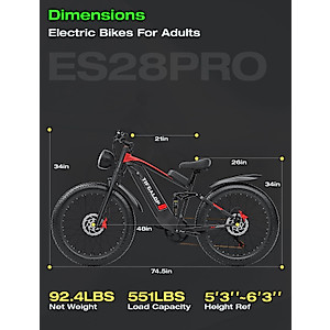 tifgalop Adult Electric Bike, 2000W Motor Maximum Speed 37MPH and 52V 22Ah Detachable Lithium Battery, Maximum Range 80km, 26 Inch Fat Tire Mountain Snow Beach Electric Bike