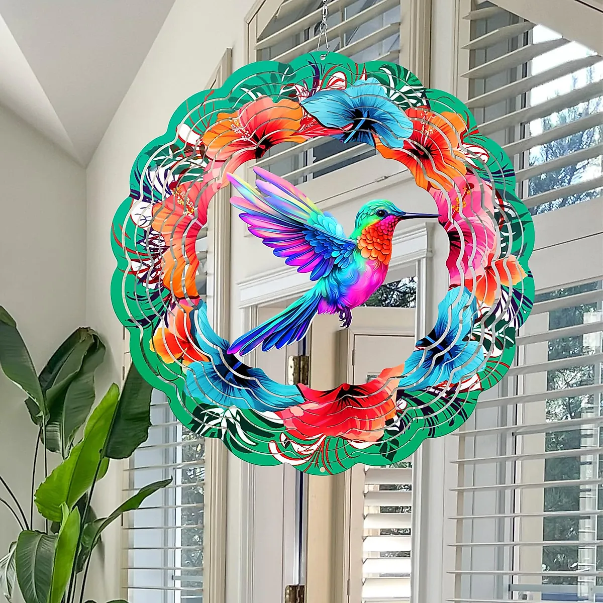 FANTAART Hummingbird Wind Spinners,12inch 3D Metal Wind Spinner Hanging Wind Spinner for Outdoor & Indoor Decorations Yard Art and Garden Clearance Decor Best Hummingbird Garden Gift