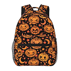 BoeHiop Halloween Pumpkin Moon Stars Lightweight Laptop Backpack for Women Men College Bookbag Casual Daypack Travel Bag