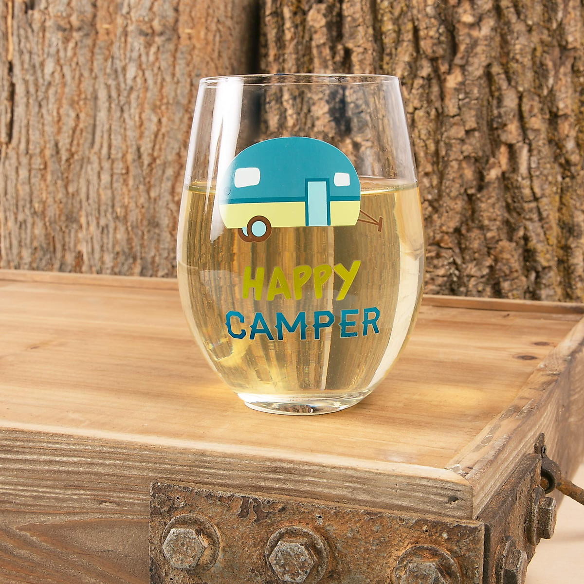 Pavilion - Happy Camper - 18 Oz Stemless Wine Glass