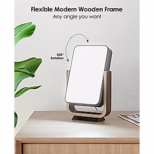 ALBINA Litght Therapy Lamp UV-Free 10,000 Lux Sunlight Lamp with 5 Adjustable Brightness 4 Timer Function, Detachable Stand Wooden Frame, Sun Lamp for Home/Office (Black/Walnut)