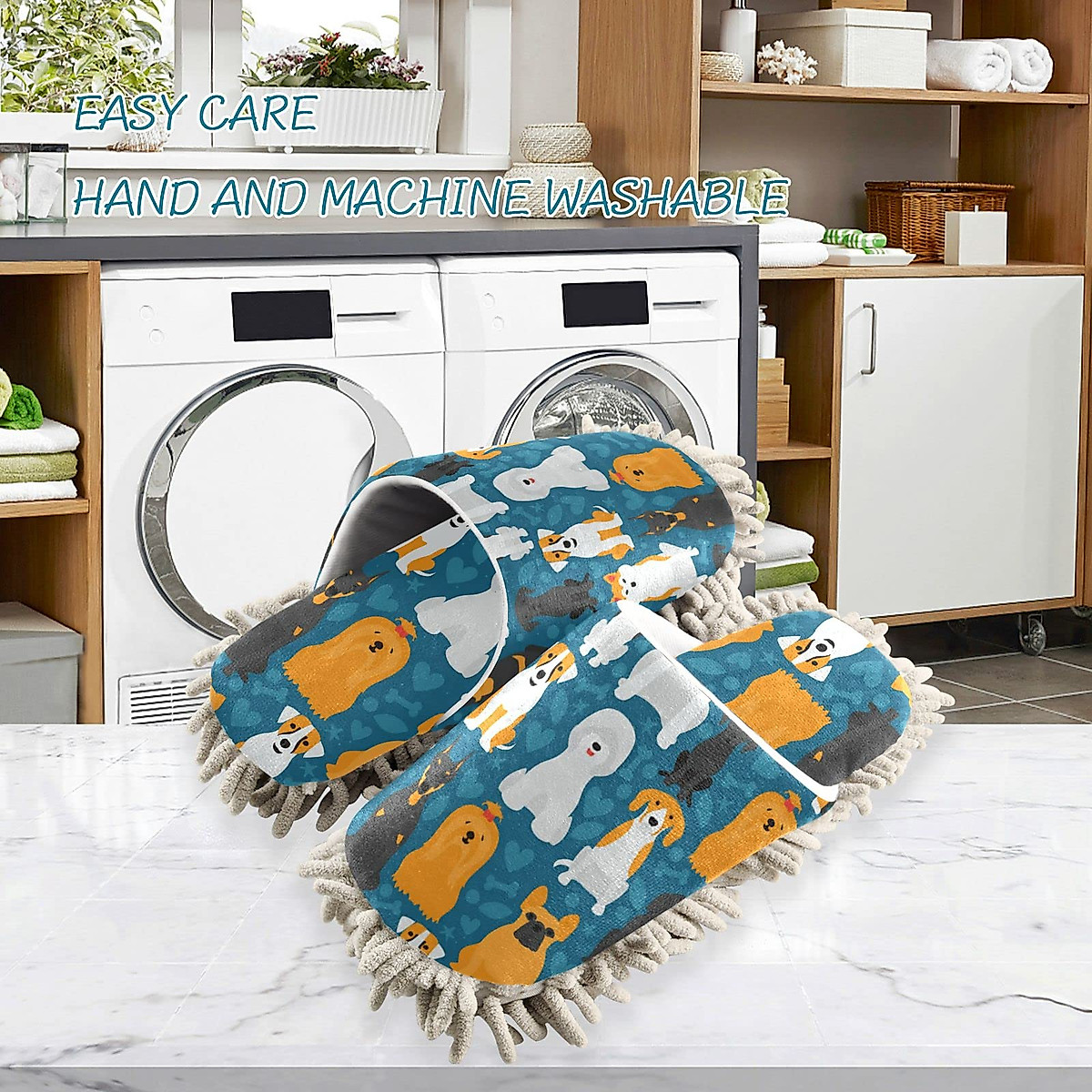 Dogs Mop Slippers Shoes Cover for Floor Cleaning Washable Dirty Dust Hair Cleaners Microfiber Mop Socks for Office House Kitchen