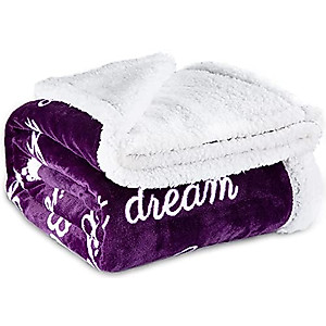 RHF Warm Sherpa Blanket - Gifts for Women Birthday Gift Soft Throw Blankets for Mom Friend Grandma Family Cozy Fuzzy Sherpa Throw Blanket for Couch Dog Pet Positive Happiness(Throw, Purple)