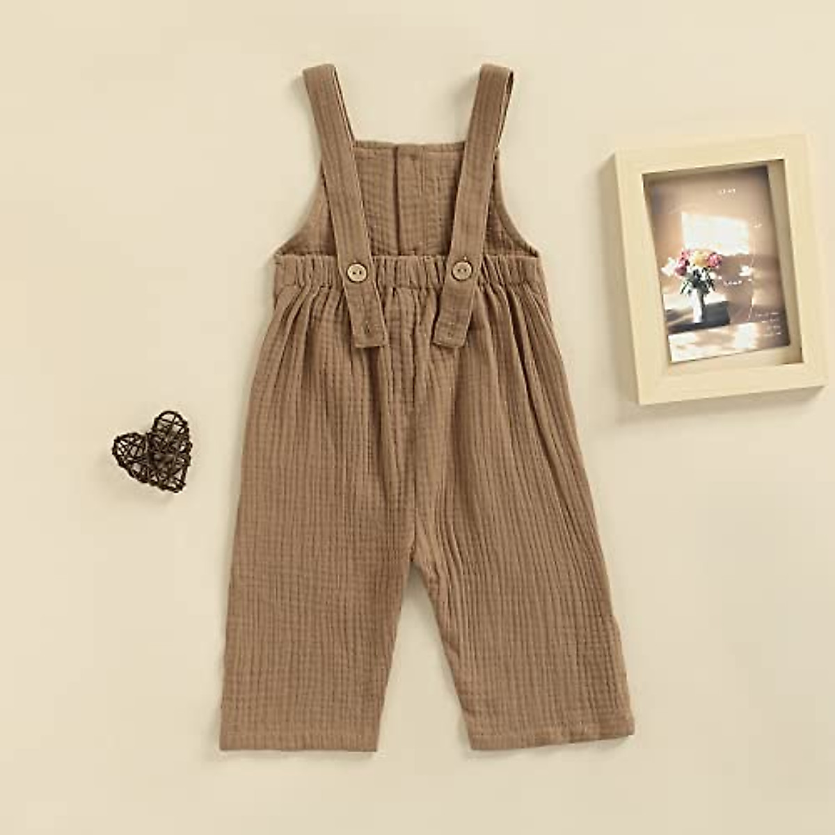 Mubineo Toddler Baby Girl Boy Solid Pocket Overalls Comfy Overall Romper Jumpsuit (Brown, 12-18 Months)