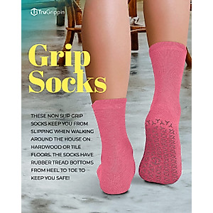 TruGrippin No Slip Socks Women - 6 Pair Non Skid Socks Womens | Grippy Socks for Women