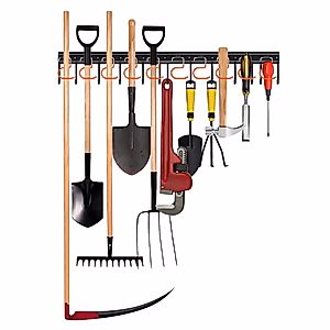 TVKB 34'' All Metal Garden Tool Organizer Adjustable Garage Tool Organizer Wall Mount Garage Organizers and Storage with Heavy Duty Hooks Tool Hangers for Garage Wall, Shed, Garden