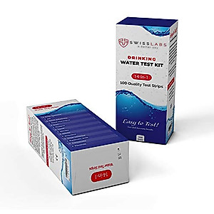 Swiss Labs 14 in 1 Drinking Water Test Kit,100 Strips For Easy Home Testing With Fast & Accurate Results, IMPROVED SENSITIVITY With Low Range Detection for Lead, Fluoride, Mercury, Iron and Copper +