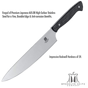 Brooklyn Knife Co. Chef Knife - Carbon Fiber Series - Japanese AUS-08 HC Super Steel - Sheath, 8-Inch