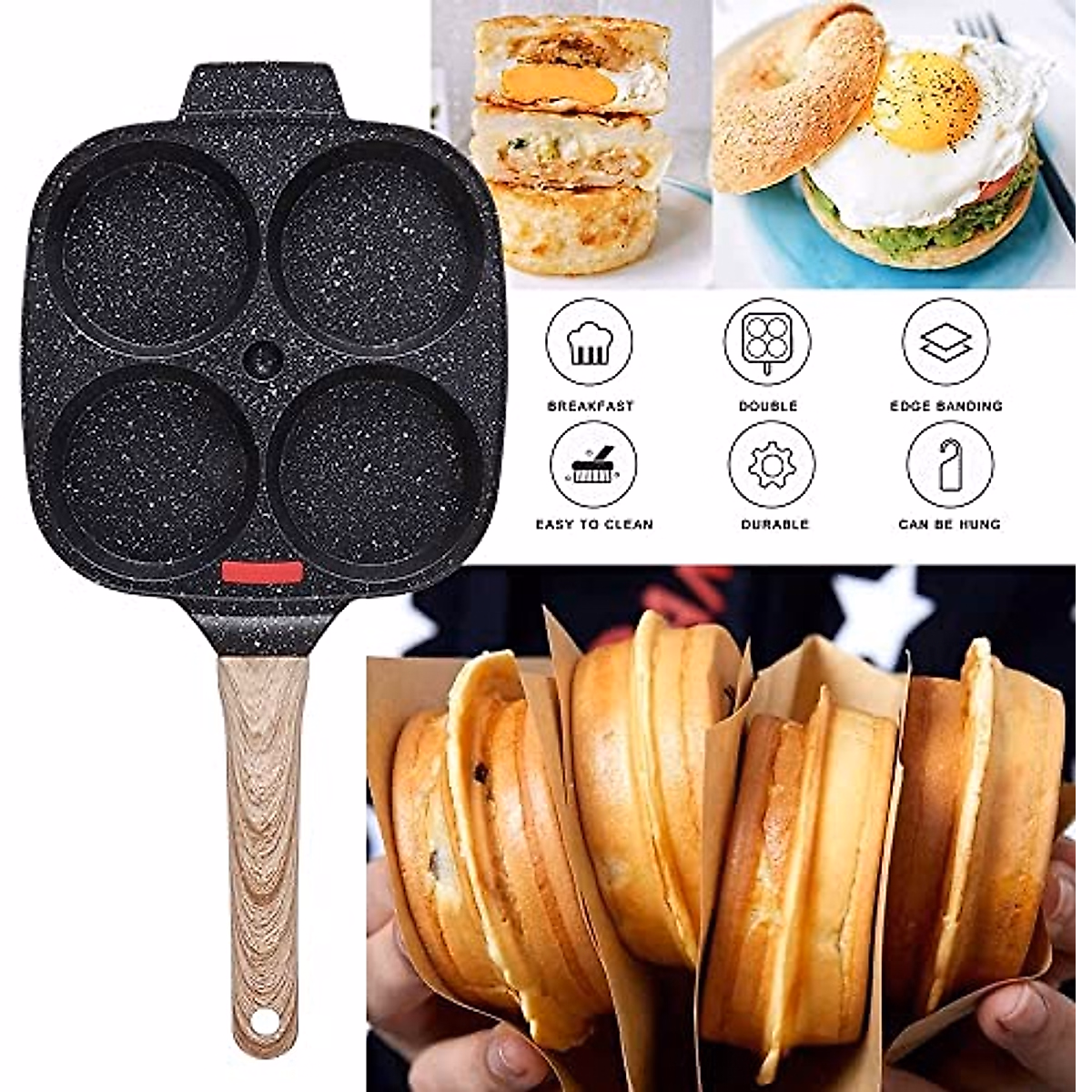 Bobikuke Fried Egg Pan, Egg Frying Pan with Lid Nonstick 4 Cups Pancake Pan Aluminium Alloy Cooker for Breakfast, Induction Compatible