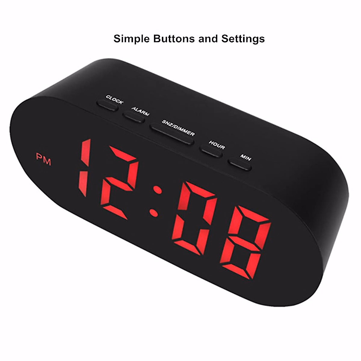 FAMICOZY Simple Easy to Use Digital Alarm Clock,Small Compact,Auto Dim at Night and 6 Manual Brightness adjustments,Mains Powered,Crescendo Alarm with Snooze,12/24hr,Black