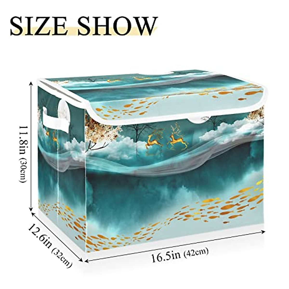 RunningBear 3d Illustration Deer Forest Large Storage Bins with Lid Collapsible Storage Bin Cubes Boxes Cute Bin for Home Office